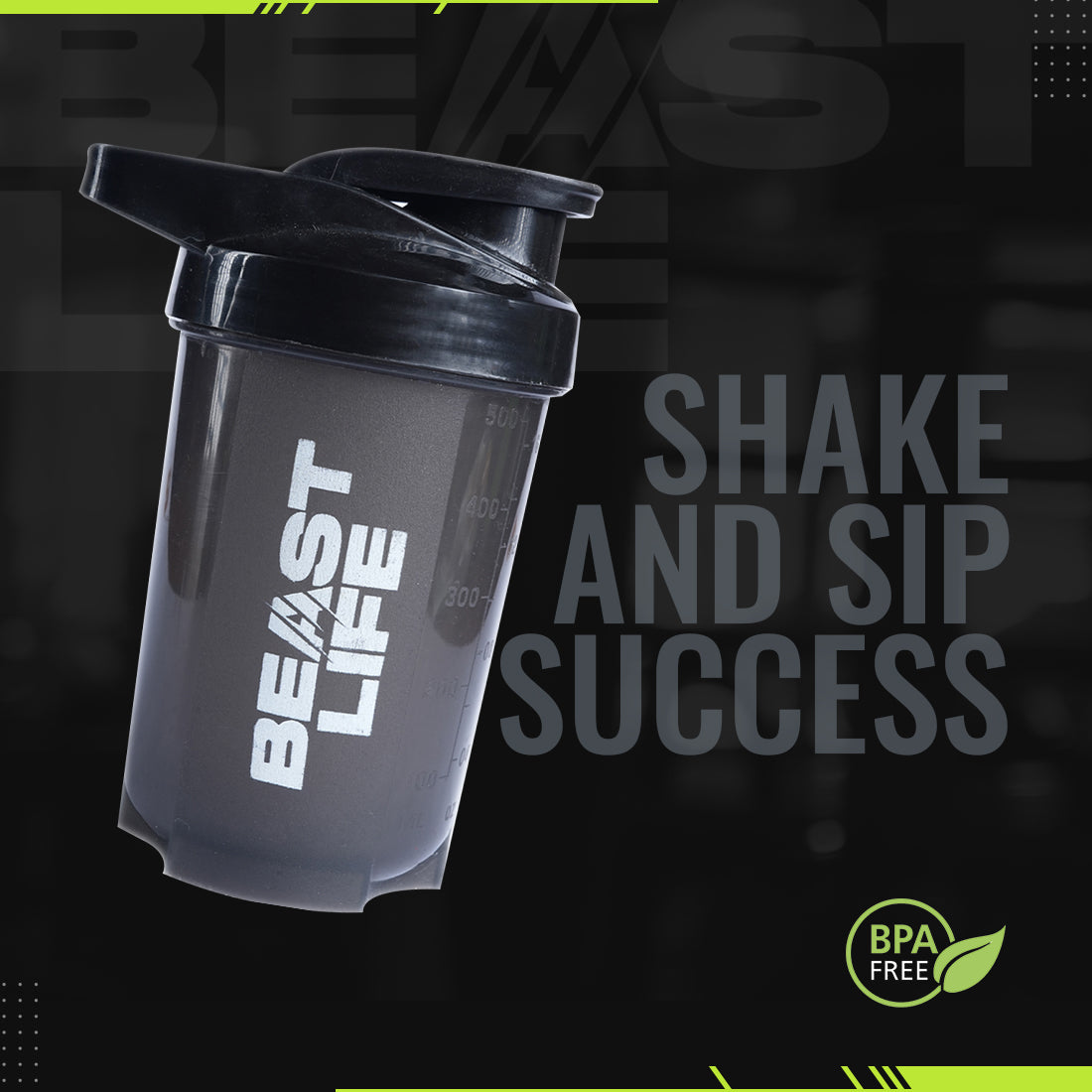 BeastLife Plastic Bold Shaker | Black Color | 500ML – Beastlife