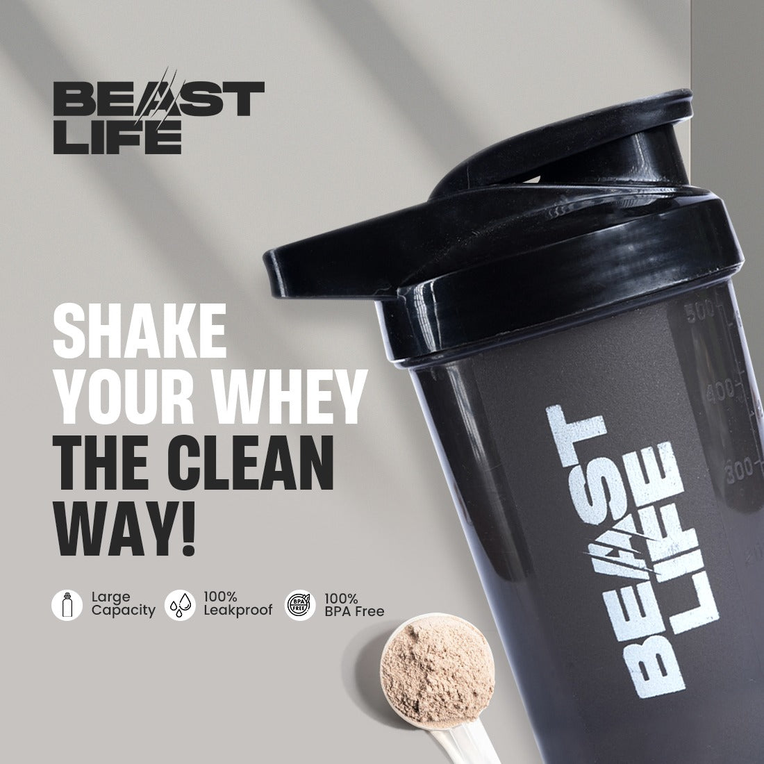 BeastLife Plastic Bold Shaker | Black Color | 500ML – Beastlife