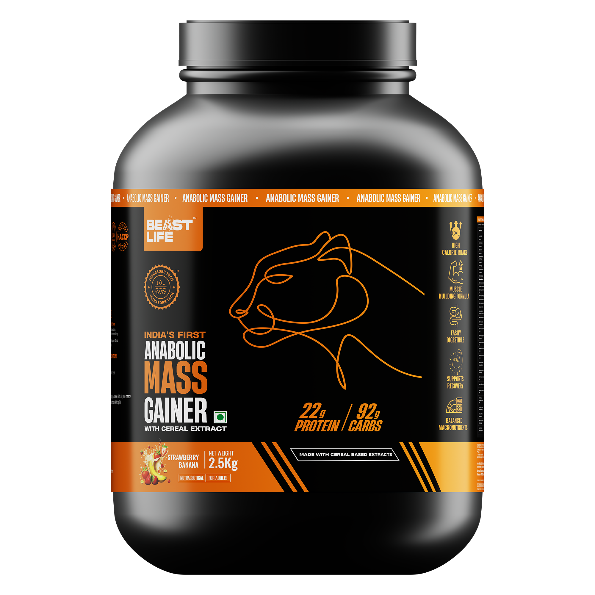 Anabolic Mass Gainer with Ultrasorb Tech (No Maltodextrin) Strawberry ...