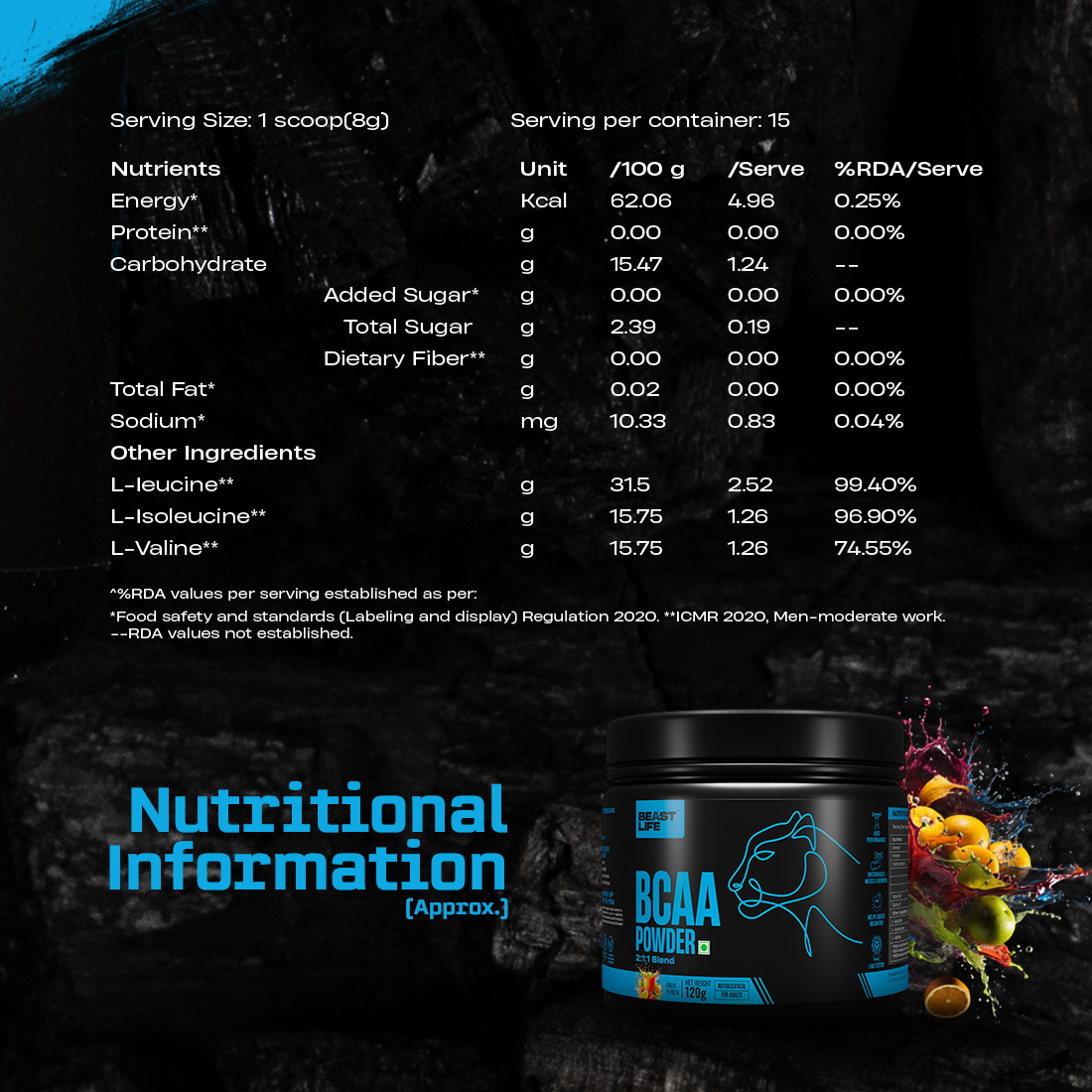 Beast Recovery BCAA | Fruit Punch | 120G – Beastlife