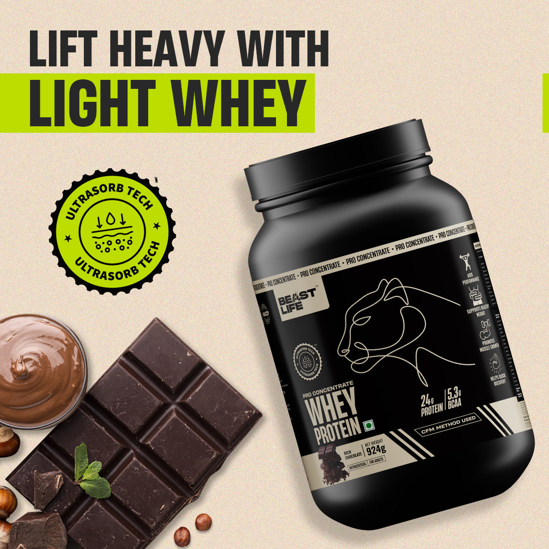 Pro Concentrate Whey Protein with Ultrasorb Tech | 924gm | Rich Chocol ...