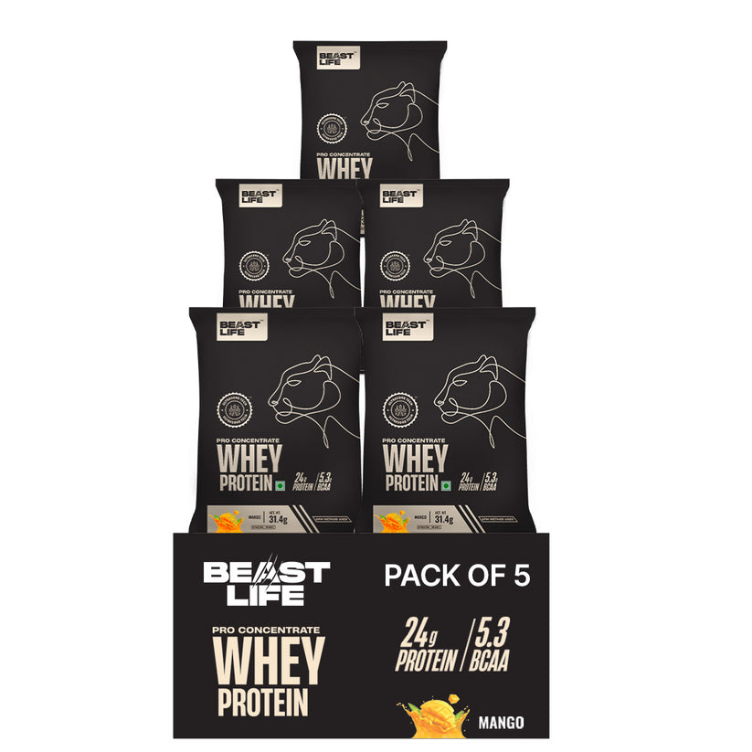 Pro Whey Protein Mango Travel Pack (Pack of 5) sachets – Beastlife