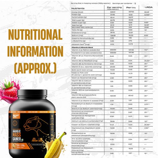 Anabolic Mass Gainer with Ultrasorb Tech | No Maltodextrin | Strawberr ...